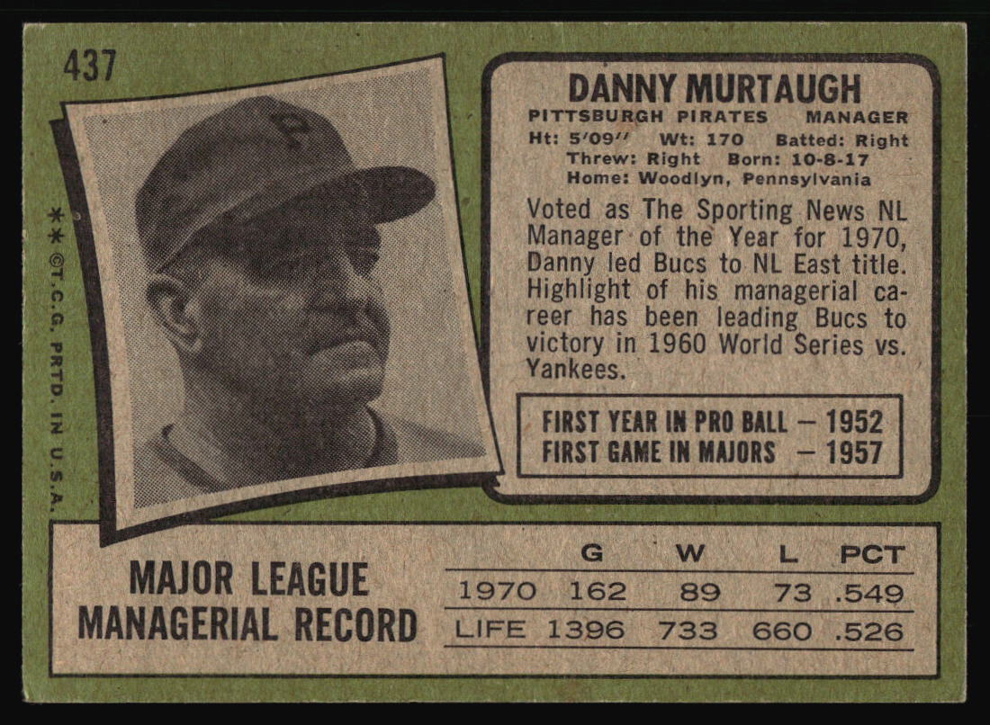 1971 Topps - #437 Danny Murtaugh for sale online | eBay