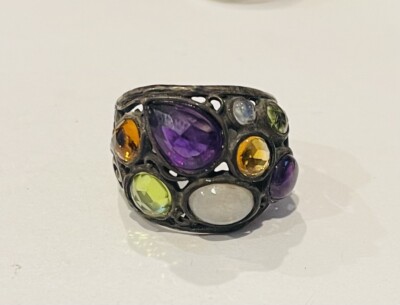 Vintage Israel PZ OR PAZ Sterling Silver Multi Gemstone Ring Size 7.5 ...