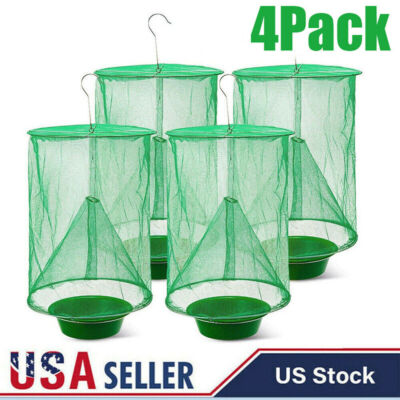 4PACK Reusable Ranch Fly Trap Killer Bug Cage Net Catcher Hanging ...