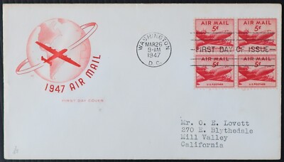 U.S. Used Stamp Scott #C33 5c Air Mail Block Farnam (M-18) First Day ...