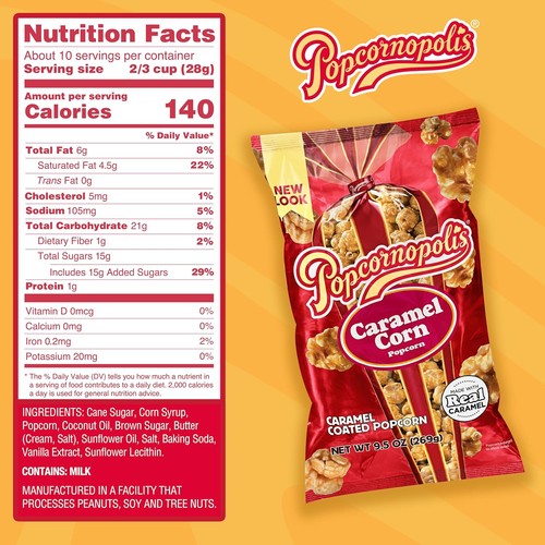 Popcornopolis 9.5 oz Bag, Caramel Flavored Indulgent Ounce (Pack of 1 ...