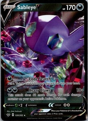 Pokémon Card Sableye V 120/202 Sword & Shield Base Set - Near Mint | eBay