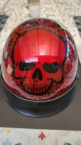 HCI DOT RED SKULL Motorcycle Half Helmet with Visor | eBay