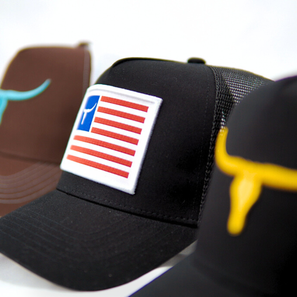 Western Texas Flat Bill Trucker Hat Ranch Longhorn Country Rodeo Cowboy ...