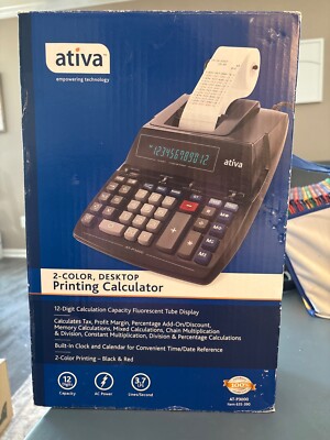 NEW ATIVA 2 Color Desktop Printing Calculator 2-Color High Speed AT ...