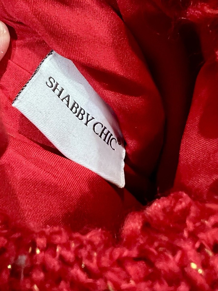 SHABBY CHIC BRAND CHRISTMAS STOCKING RED Soft Gold Boho LUXE RED Knit ...