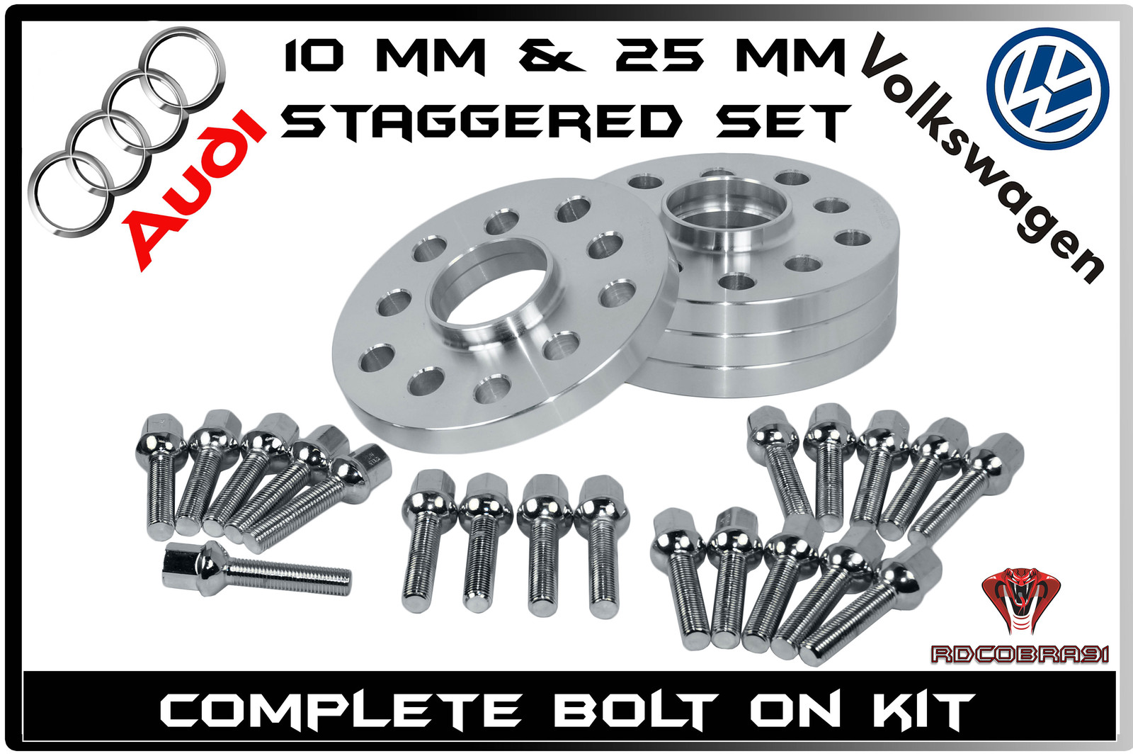 4 Pc Audi & VW Staggered Wheel Spacers 10 MM & 25 MM Thick 5x100 ...
