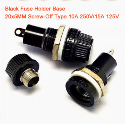 1pcs Black Fuse Holder Base 20x5MM Screw-Off Type 10A 250V/15A 125V | eBay