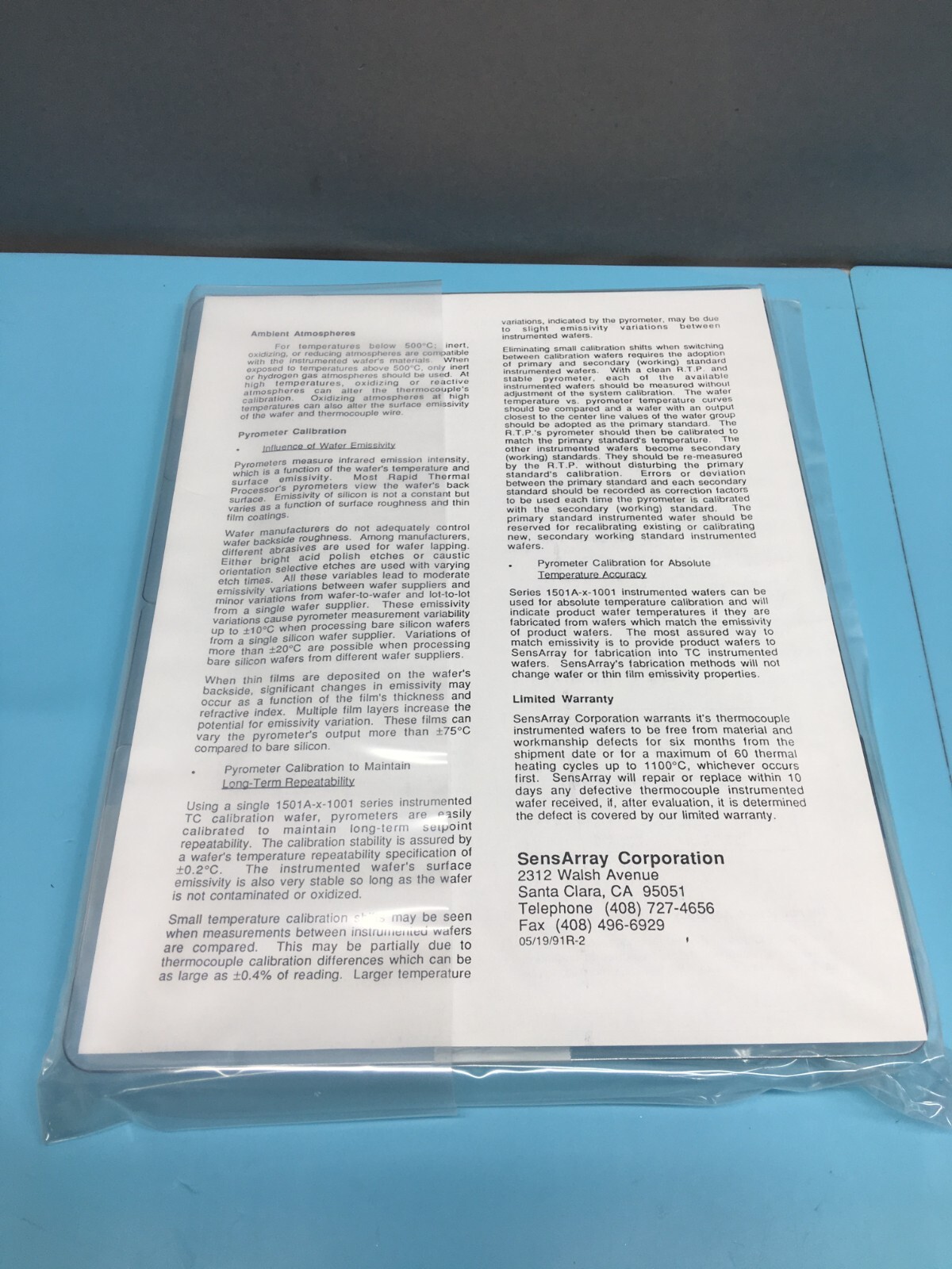 SensArray 1501A-5-1001 Process Probe, Wafer, 0°-1100°C Temp Range ...