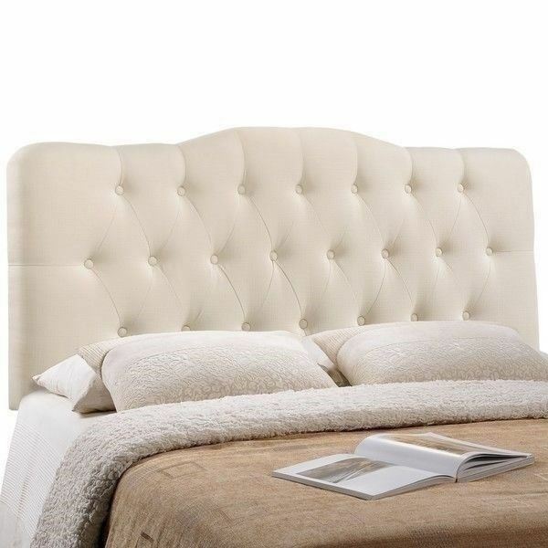 Ivory Upholstered Headboard Twin Full Queen King Bed Frame Mount Tufted ...