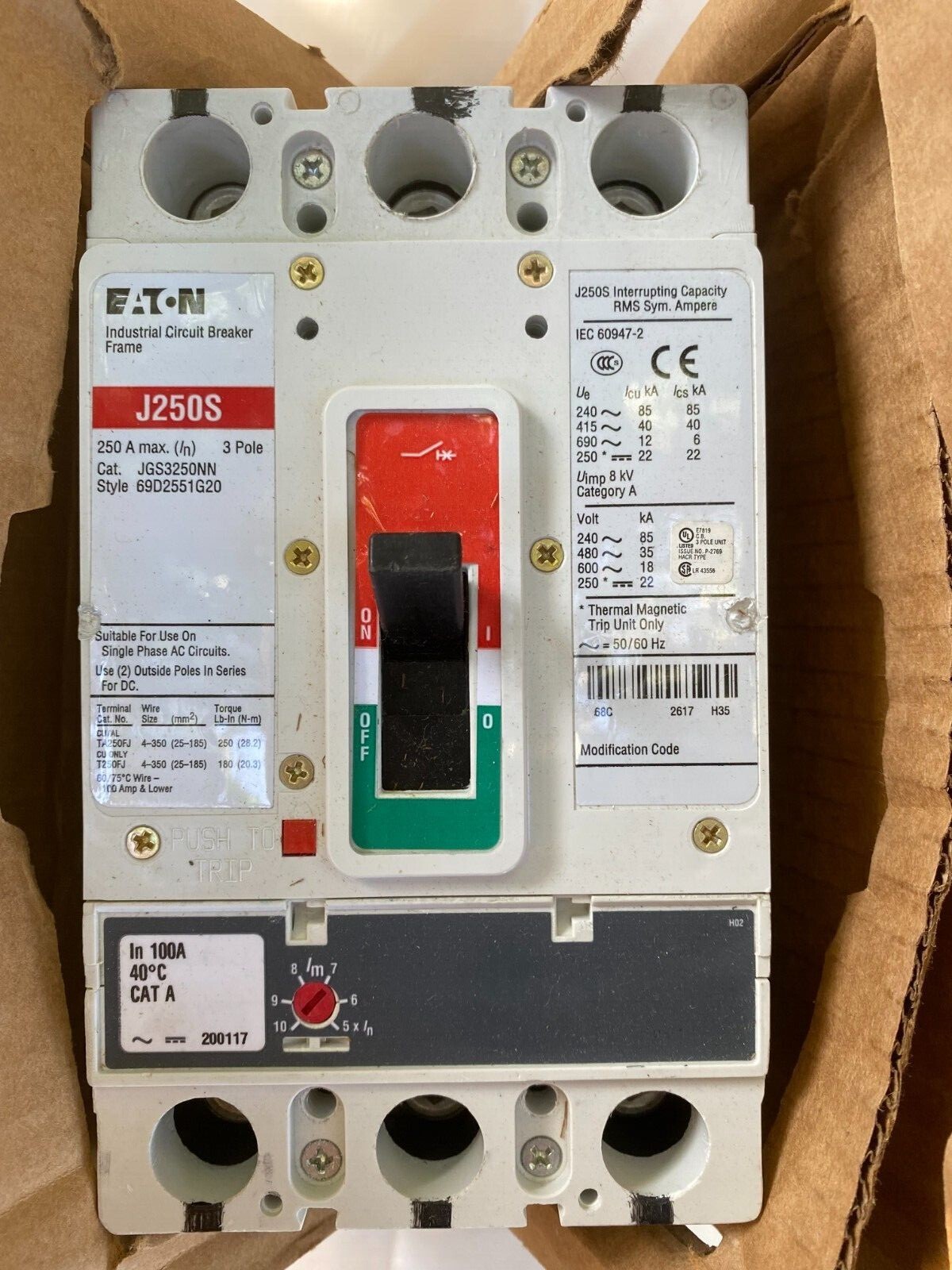 EATON JGS3250NN 3 P. 250 Amp J250S Circuit Breaker | eBay