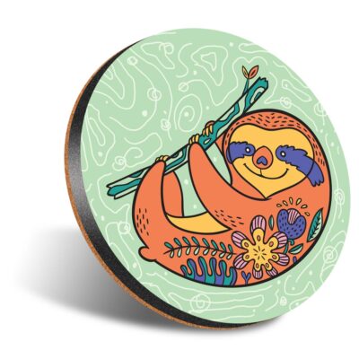1x Round Coaster 12cm Cute Funny Lazy Sloth Kids Animals Cartoon #58865 ...