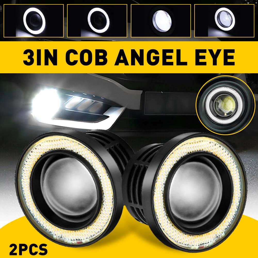 2x 3" inch Round Led Fog Lights White COB Angel Eyes Halo DRL Driving ...