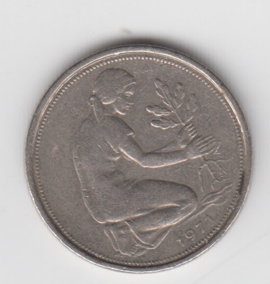 GERMANY 1971 J. 50 Pfennig A woman planting an oak, symbol of Germany's ...