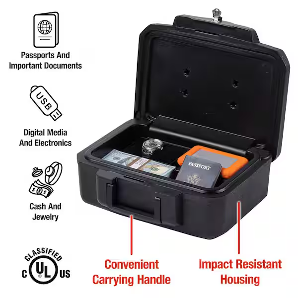 Fireproof Sentry Box Key Lock Important Document Money Safety Storage ...