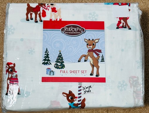 Rudolph The Red Nosed Reindeer Bed Sheet Set FULL White Holiday ...