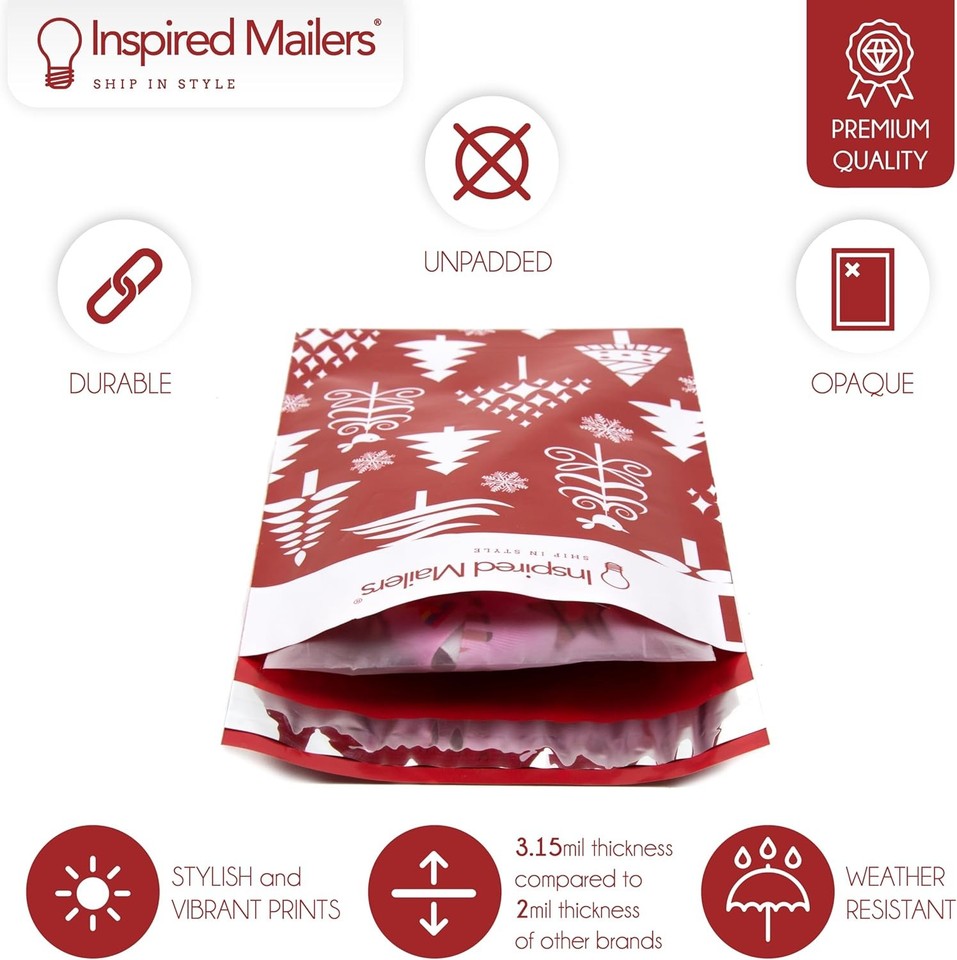 - Christmas Poly Mailers 6x9-100 Pack - Christmas Trees (Red) - Small ...