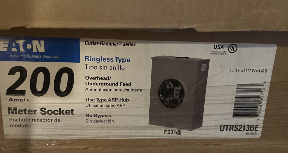 Eaton 200 Amp Meter Socket Ringless Underground UTRS213BE No Bypass New ...