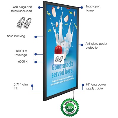 LED Backlit Poster Frame, Wall Mount Black/Silver Aluminum Photo/Sign ...