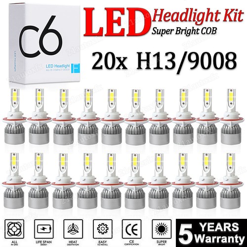 20X C6 H13 9008 LED Headlight Bulbs Kit Super White 6500K COB High Low ...