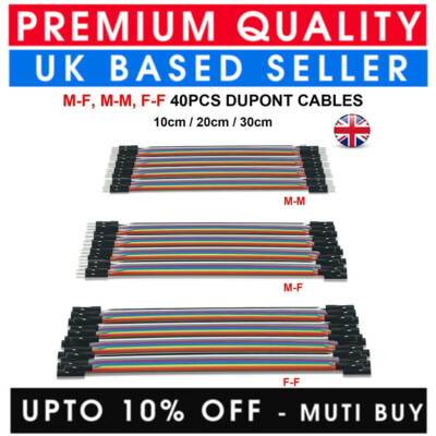 40PCS DUPONT JUMP WIRES M-F M-M F-F JUMPER BREADBOARD CABLES FOR DIY ...