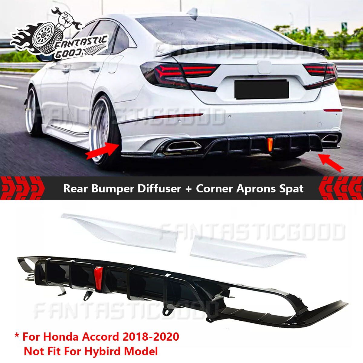 For Honda Accord 18-20 Yofer V2 Rear Bumper Diffuser + White Corner ...