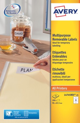 Avery Multipurpose Mini Removable Label 96X63.5Mm 8 Per A4 Sheet White ...