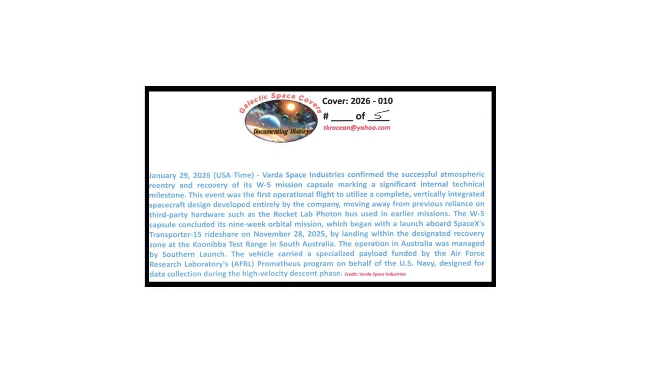 Varda W-5 Orbital Capsule Landing/Recovery, January 29, 2026 | eBay
