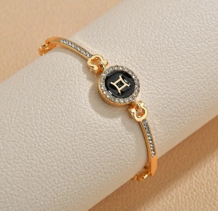 Gold Gemini Bracelet Bangle With Black Astrology Sign | eBay