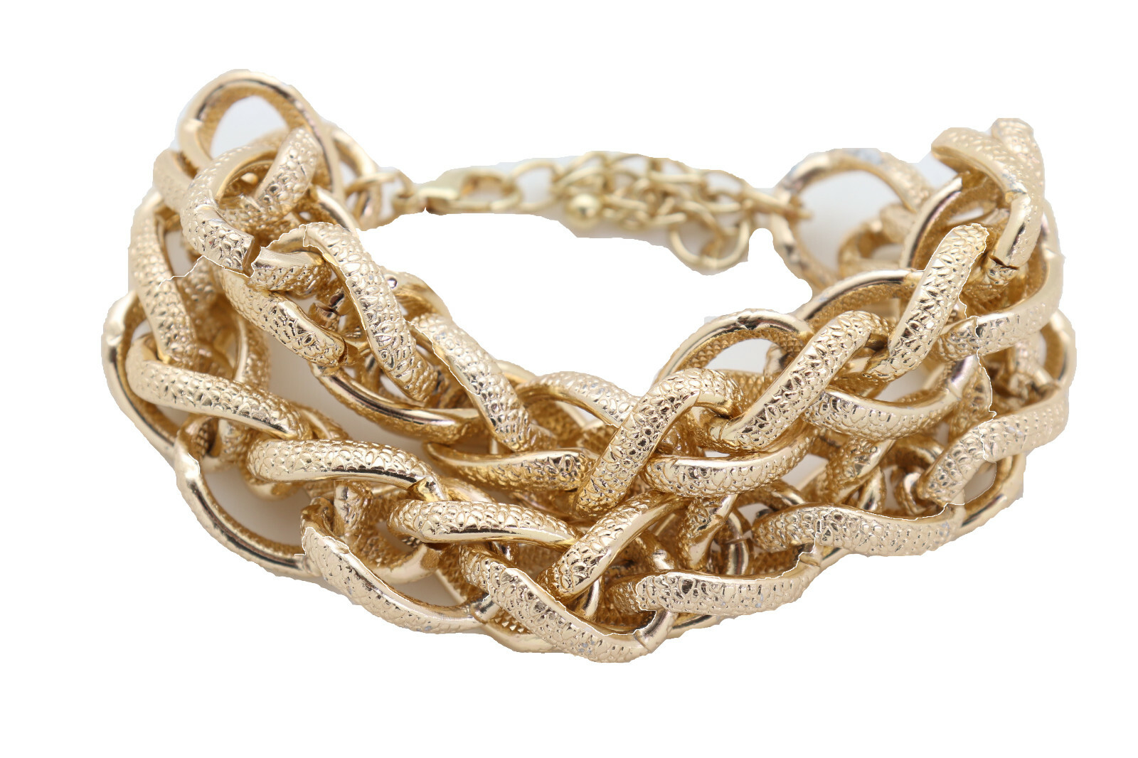 Fun Women Bracelet Gold Textured Chain Links Double Strands Day Night ...