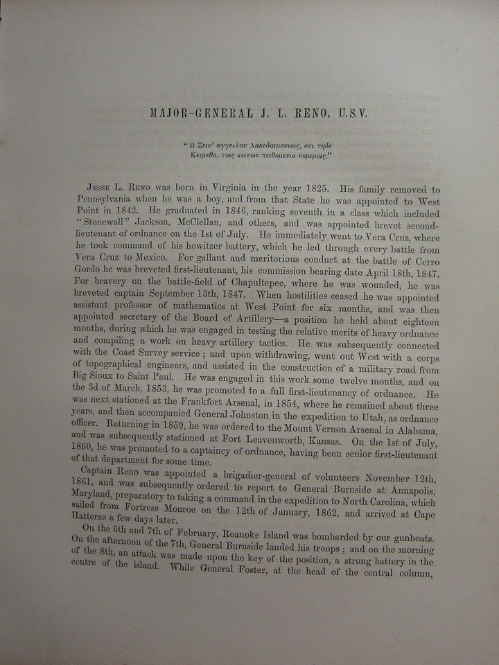 1863 ORIGINAL AMERICAN CIVIL WAR PRINT & BIOG MAJOR-GENERAL J. L. RENO ...