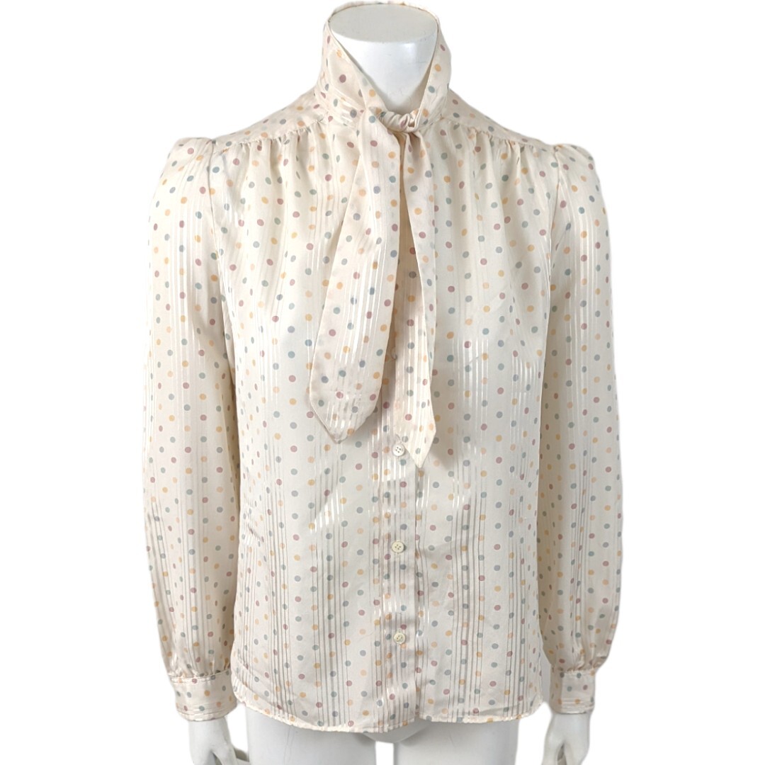 Vintage 80s Pussy Bow Blouse Top Womens Medium Polka … Gem