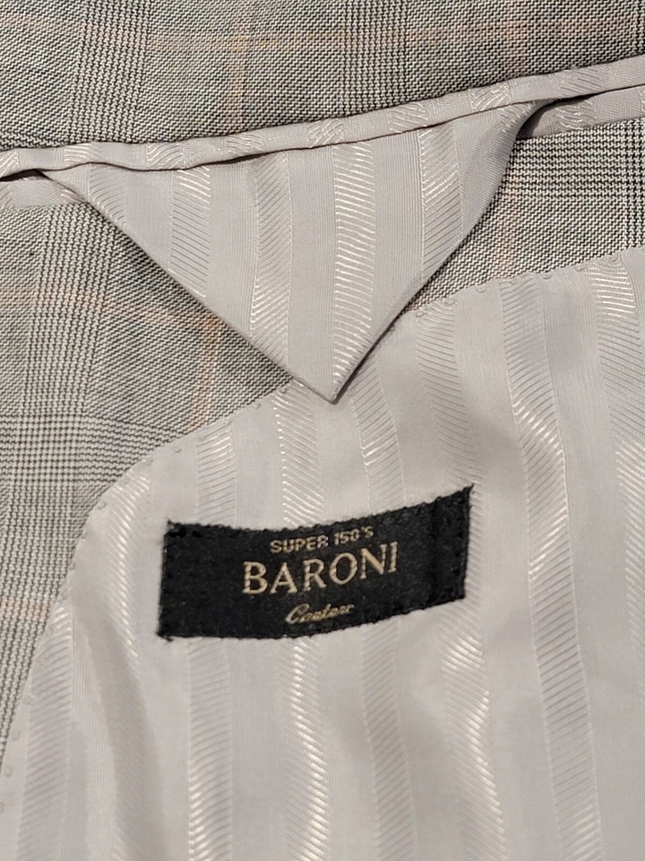 50R Men's Baroni Italian Blazer 100% Super 150s Wool Tartan/Windowpane ...