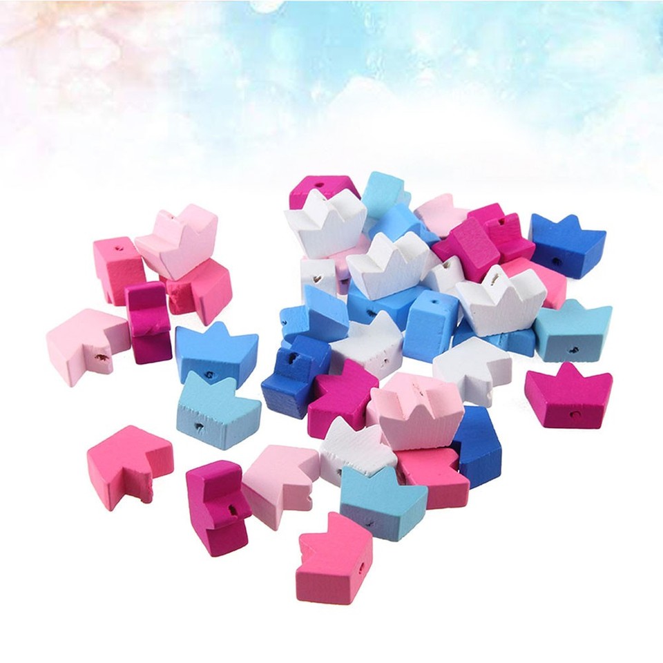 100PCS DIY Wood Beads Decor Creative Color Crown Shaped Beads Cartoon ...