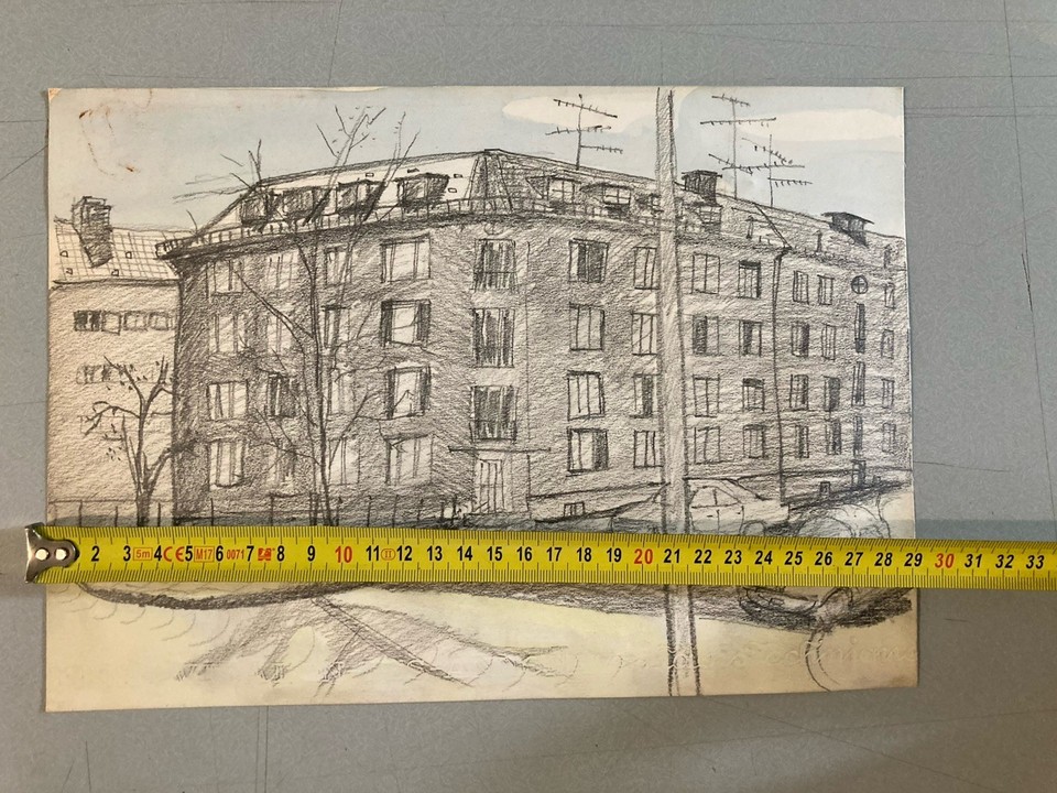 Very Beautiful Original Drawing Art 1970 Architecture Paper Pencil ...