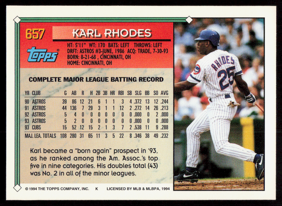1994 Topps 657 Karl Rhodes Chicago Cubs | eBay