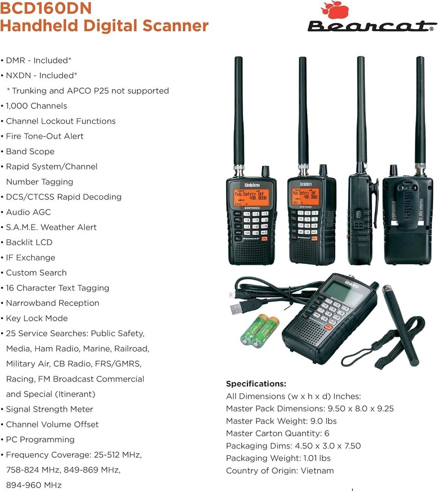Uniden Bearcat BCD160DN Handheld Digital Scanner | eBay