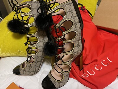 Gucci Bootie Lace Up Pompom Tie Up Leg | eBay
