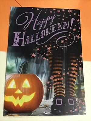 Happy Halloween Pumpkin Witch Legs Bewitching 5”x7” Hallmark Greeting ...