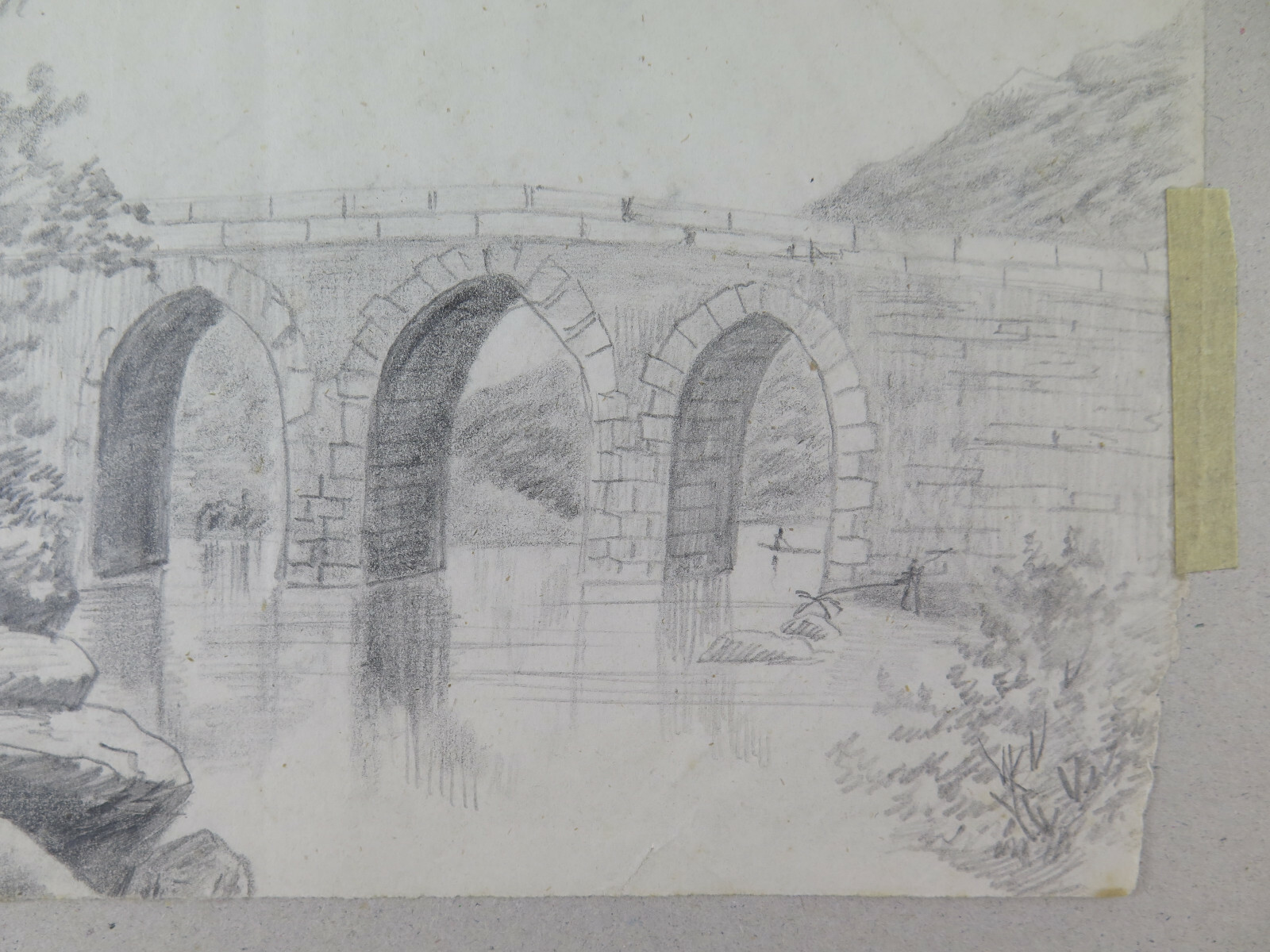 Antique Drawing Pencil On paper France Early Century View Countryside ...