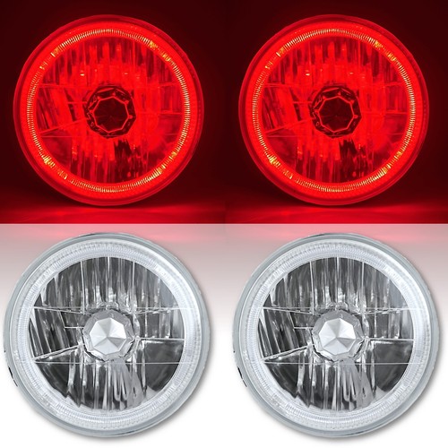 7" Red LED Halo Angel Eye 12V Headlight Headlamp w/ 6k LED H4 Light ...