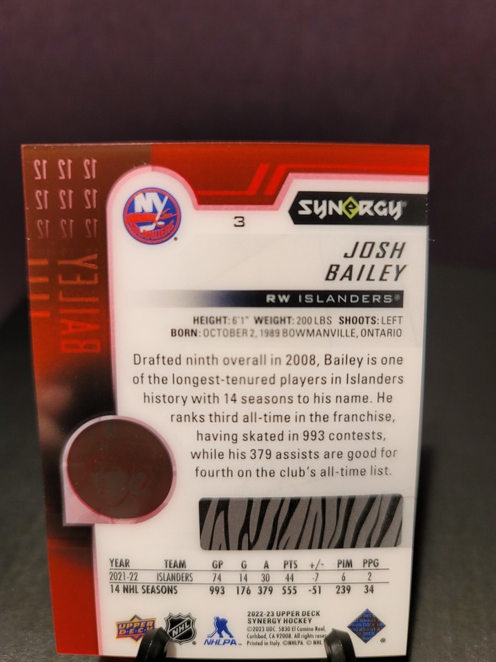2022-23 Upper Deck Synergy Josh Bailey With Bounty #3- New York ...