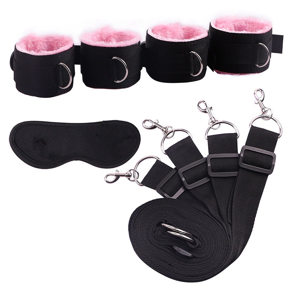 Bed Restraint Kit Handcuffs Ankle Cuffs Blindfold Bondage Set Couples ...
