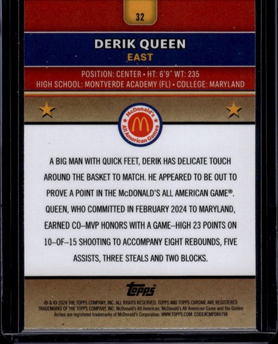 2024 Topps Chrome McDonald's Derik Queen Logo | eBay