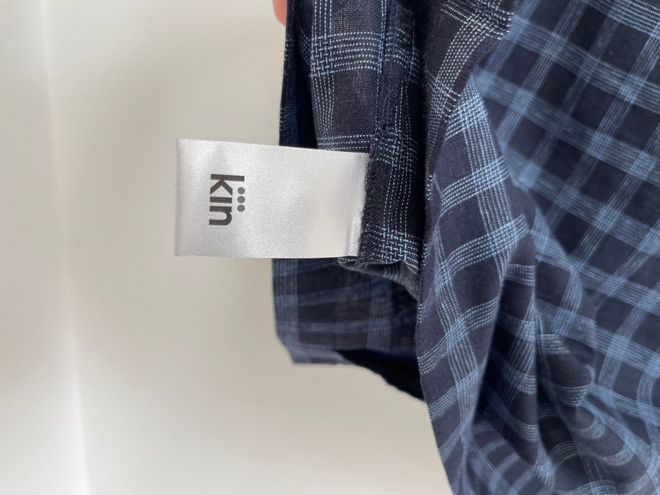 John Lewis KIN Shirt Navy Blue Check Linen Blend Short Sleeve SMALL ...