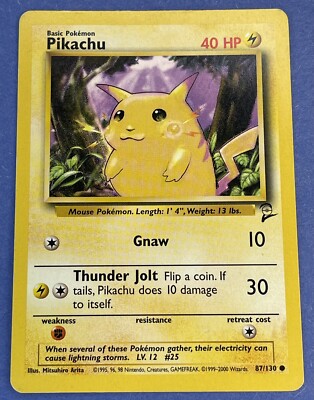 PIKACHU Base Set 2 87/130 Near Mint Pokemon Card Unlimited Edition NM ...