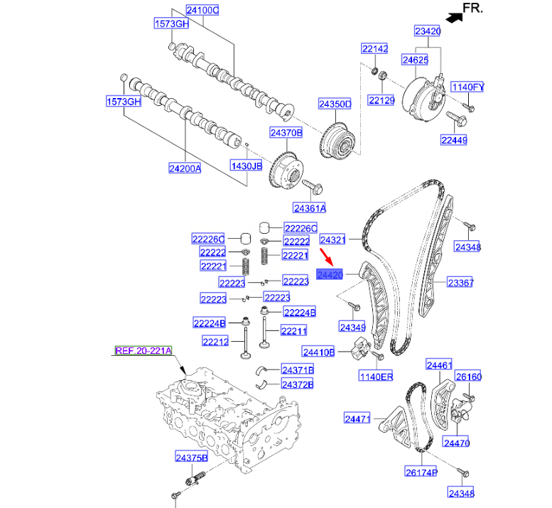 KIA SPORTAGE QL MK4 Timing Chain Tensioner Arm 244202G101 NEW GENUINE ...