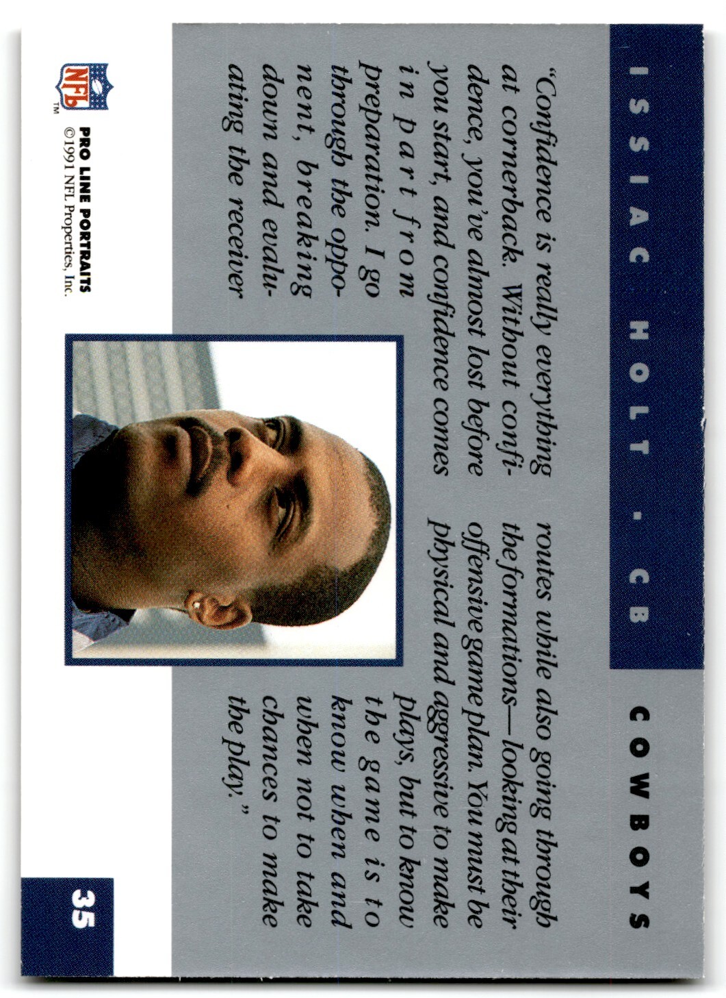 1991 Pro Line Portraits Issiac Holt Dallas Cowboys #35 | eBay