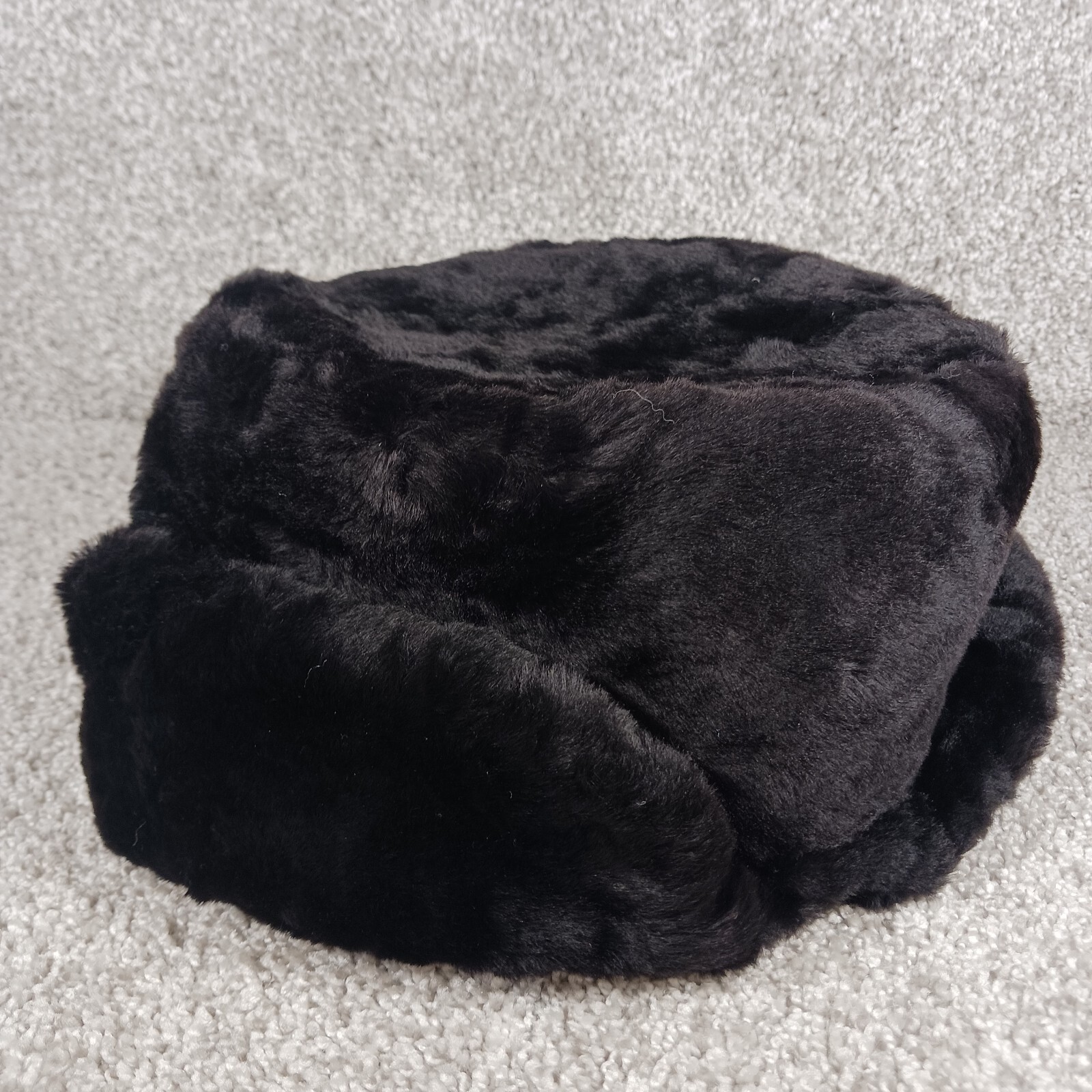 Russian Ushanka Hat Black Plush Faux Fur Size Large 5… - Gem