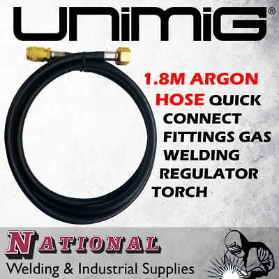 Unimig 1.8m Argon Hose Quick Connect Fittings Gas Welding Regulator ...